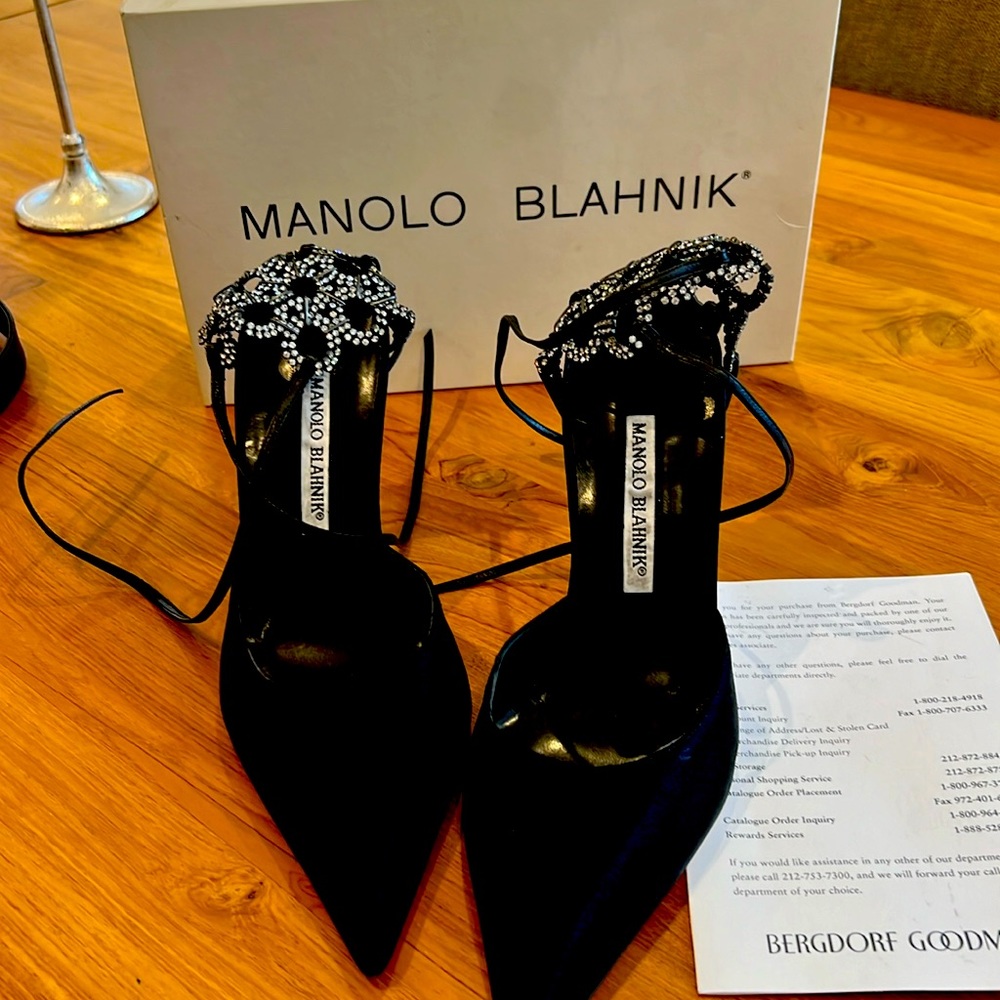 Monolo Blahnik Crystal Heel Pumps - Gem